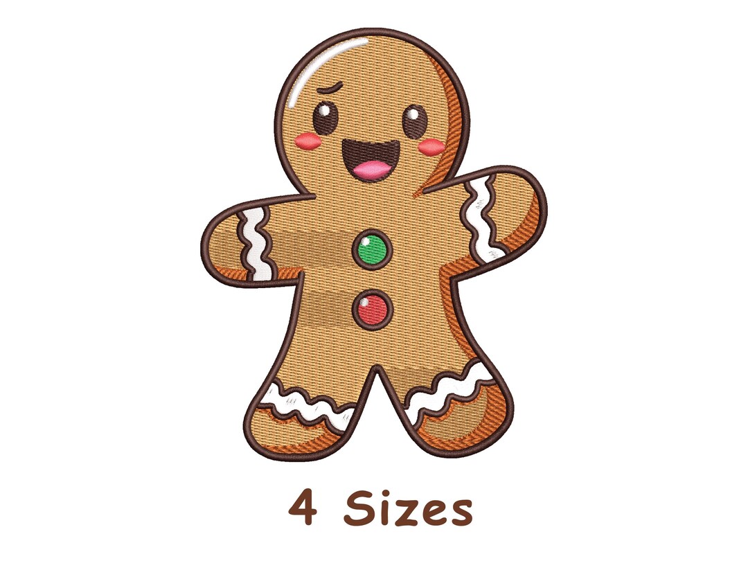 Gingerbread Man Embroidery Design 4 Sizes, Cute Cookie Embroidery File ...