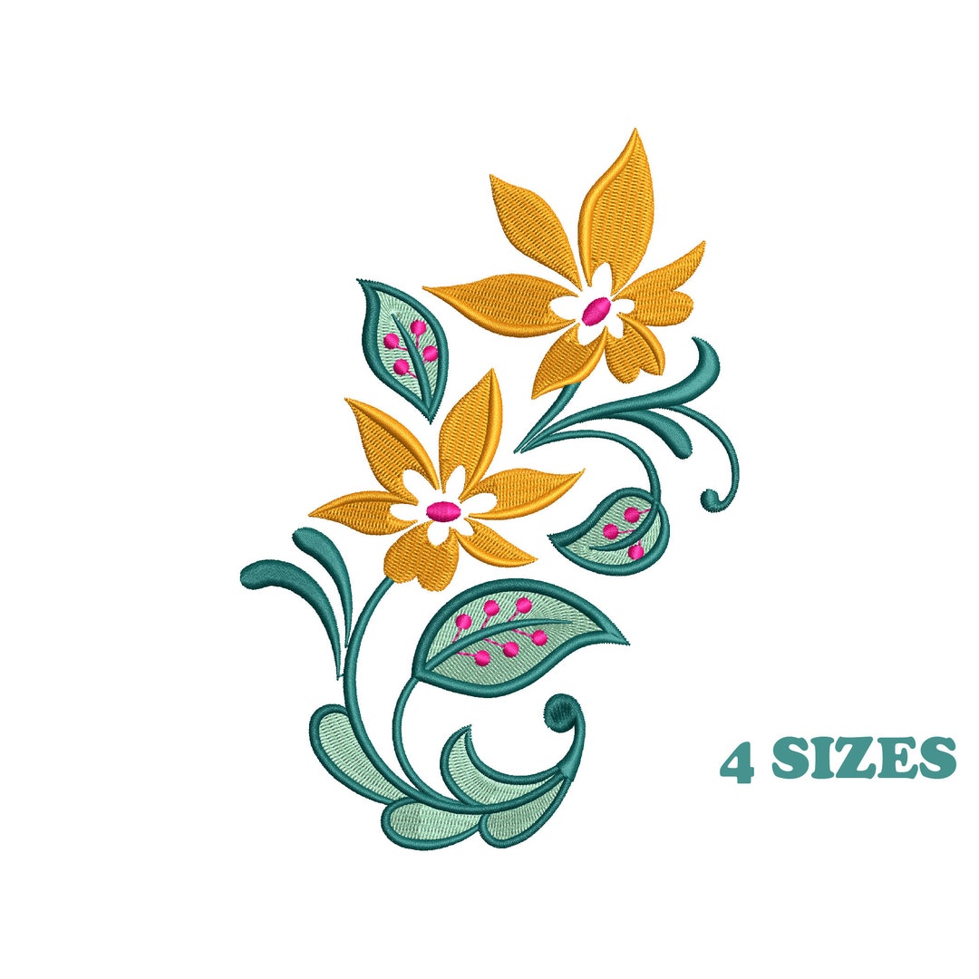 Floral Flower Motif Machine Embroidery Design 4 Sizes, Floral ...