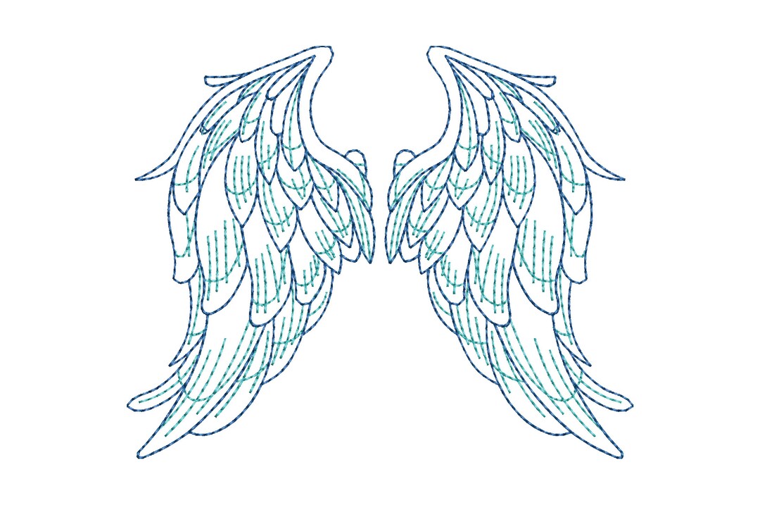 Pair of Wings, Angel Wings Machine Embroidery Design, Quick Stich Outline Angel Wings, Angel ...