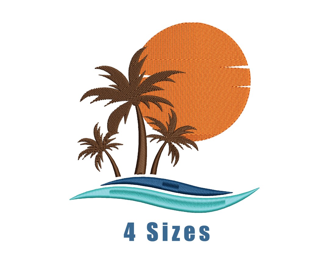 Sunset Summer Beach Machine Embroidery Design File 4 Sizes, Palm Tree ...