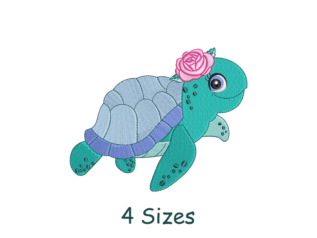 Cute Floral Sea Turtle Machine Embroidery Design 4 Sizes, Animals ...