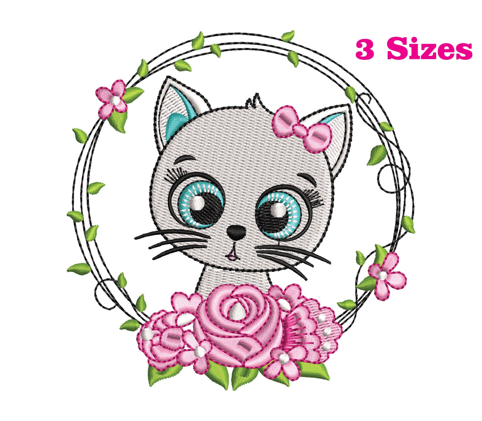 Cute Cat in Frame Machine Embroidery Pattern File 3 Sizes - Etsy France