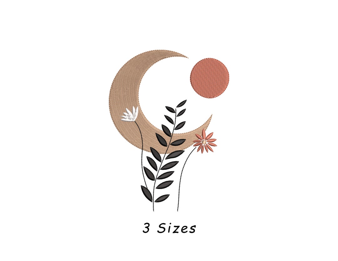 Boho Moon and Leave Abstract Machine Embroidery Design File 3 Sizes ...