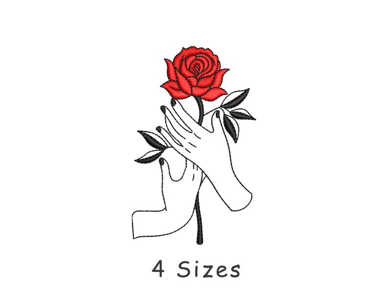 Hand With Rose Machine Embroidery Design File 4 Sizes Hand - Etsy