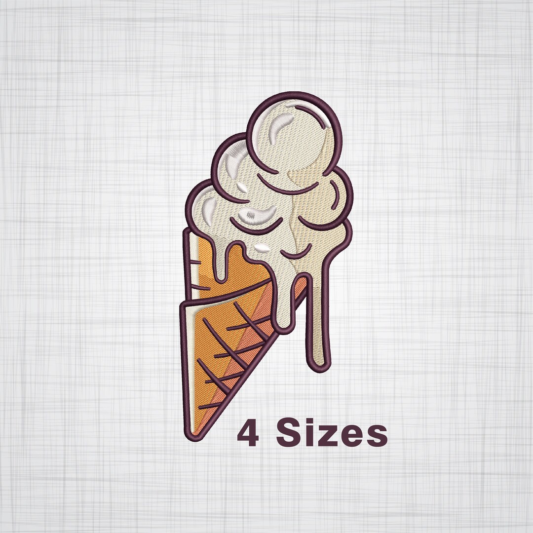 Ice Cream Embroidery Design, Ice Cream Cone Embroidery Design, Melting ...