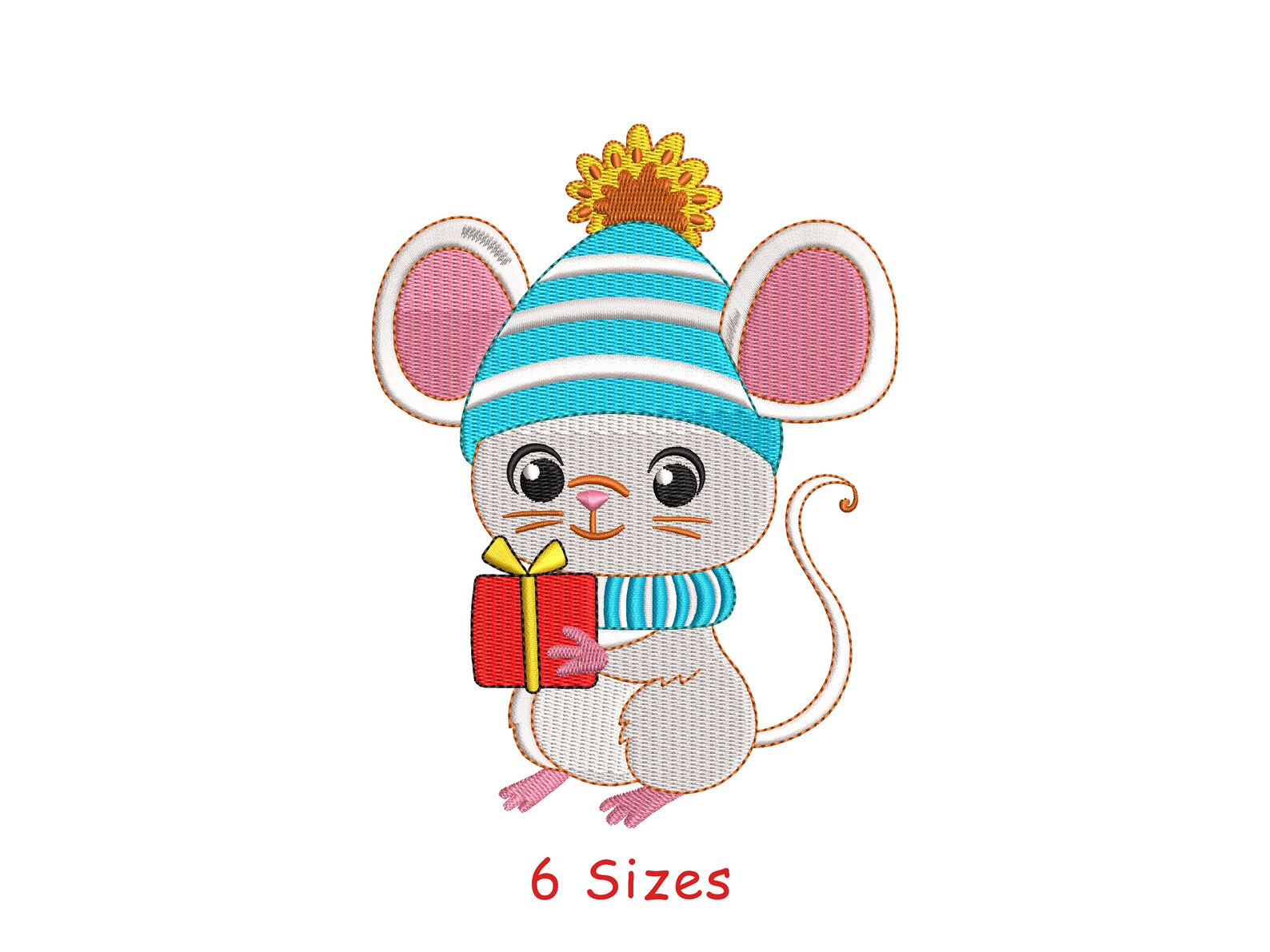 Mouse With Gift Machine Embroidery Design File 6 Sizes | Etsy