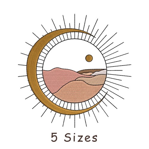 Boho Moon With Desert Abstract Machine Embroidery Design File - Etsy