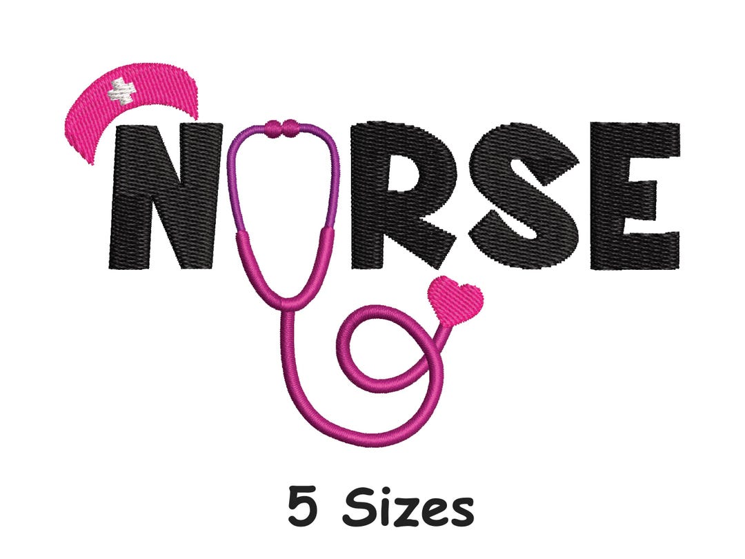 Nurse Embroidery Design 5 Sizes, Stethoscope Heart Nurse Hat Machine ...