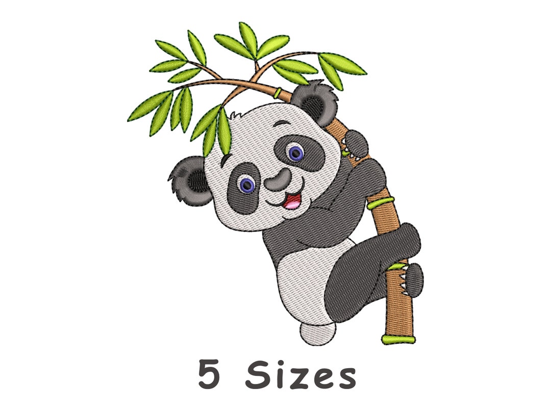 Cute Panda on Branch Machine Embroidery Design 5 Sizes, Panda ...