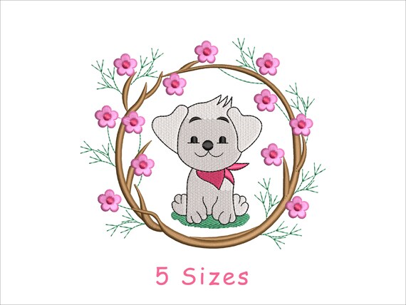 Floral Dog Frame Machine Embroidery Design File 5 Sizes - Etsy