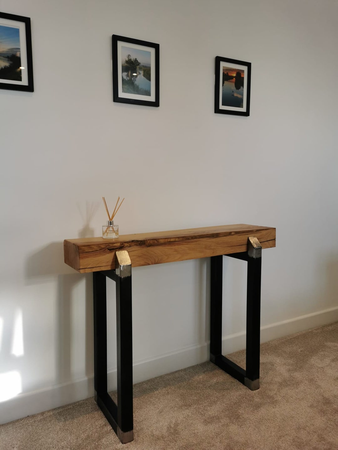 Industrial Oak Slab Console Table With Steel Stand - Etsy