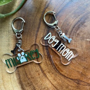 Personalized Acrylic Dog Bone Keychain DOG MOM Keychain - Etsy