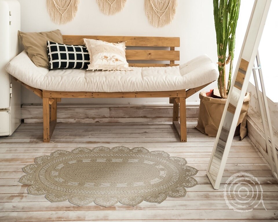 Old School Braided Jute Vinyl Floor Mat, Beige Vinyl Mat, Bronze Vinyl ...