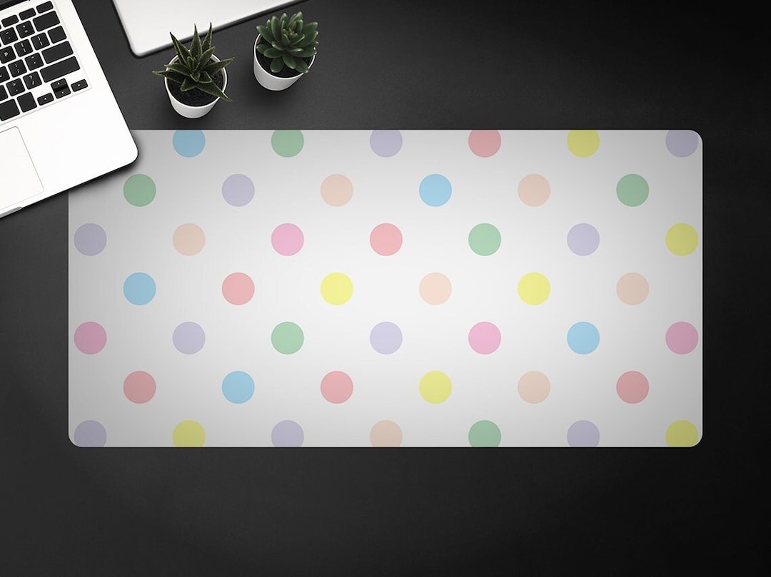 Personalized Polka Dots Pastel Colors Desk Mat, Keyboard Mat, Desktop ...