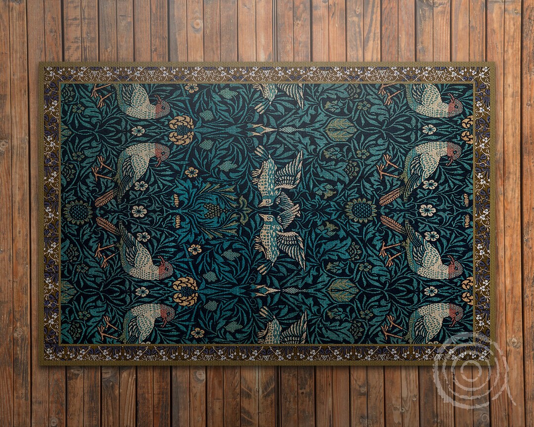 Bird on the Field by William Morris Vinyl Floor Mat, Yellow Linoleum ...