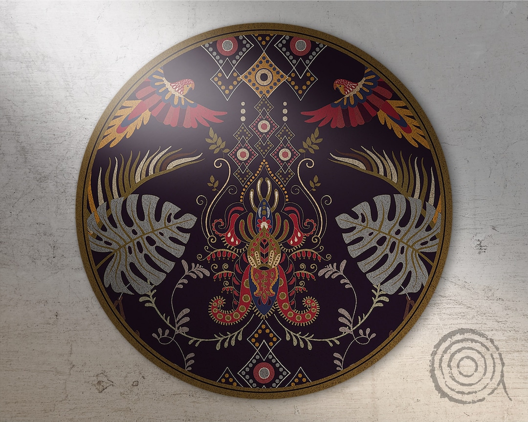 Monstera Leaves Round Vinyl Mat, Red Vinyl Rug, Brown Linoleum Rug ...