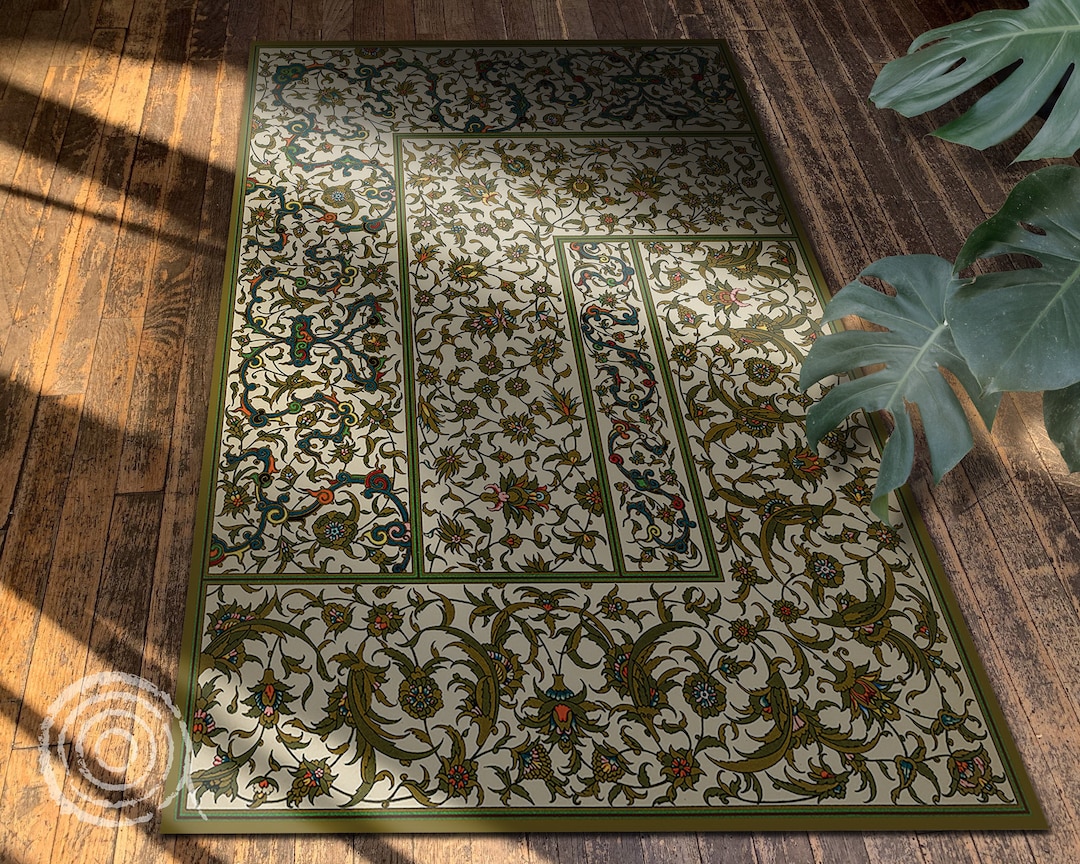 Flower Ivy by Albert Racinet Vinyl Floor Mat, Green Vinyl Rug, Yellow ...