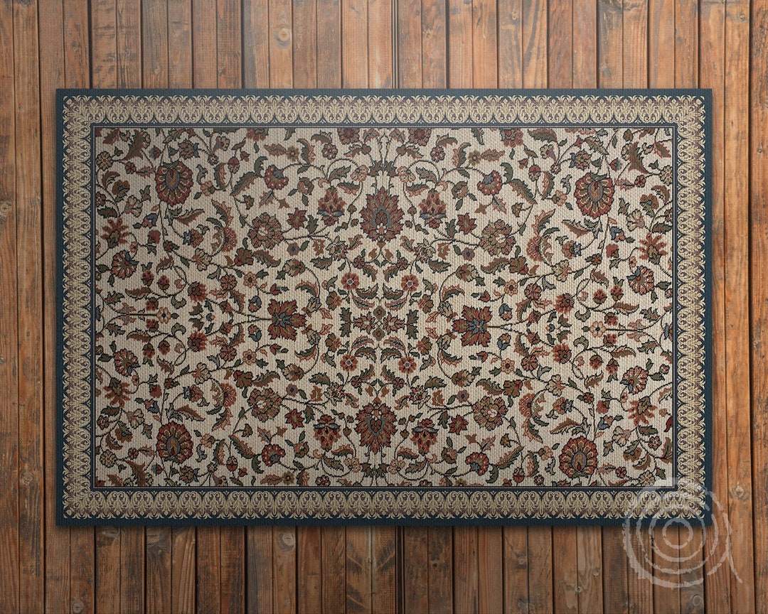 Ornamental Flowers of Ivy Vinyl Floor Mat, Beige Vinyl Mat, Red Vinyl ...