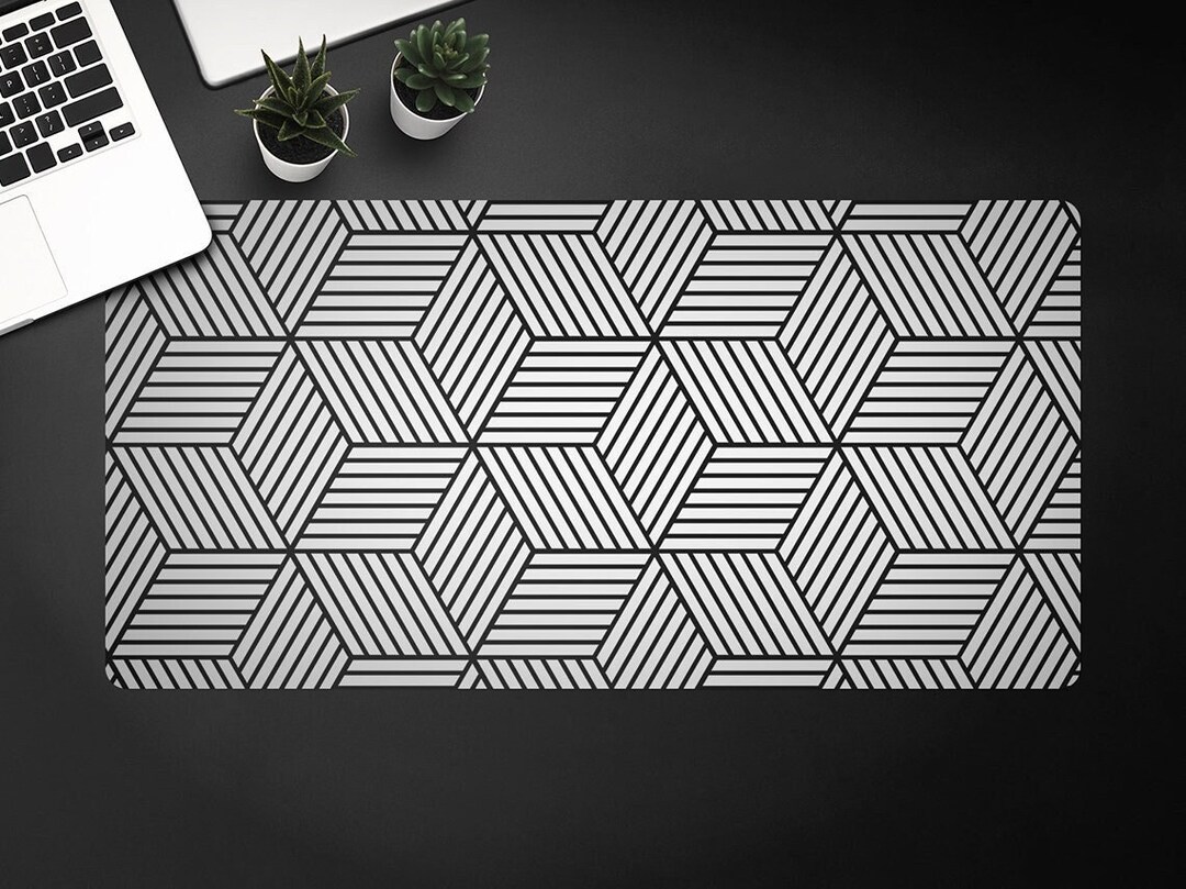 Black and White Geometric Cubes Desk Mat, Non Slip Mat, Office Ornament ...