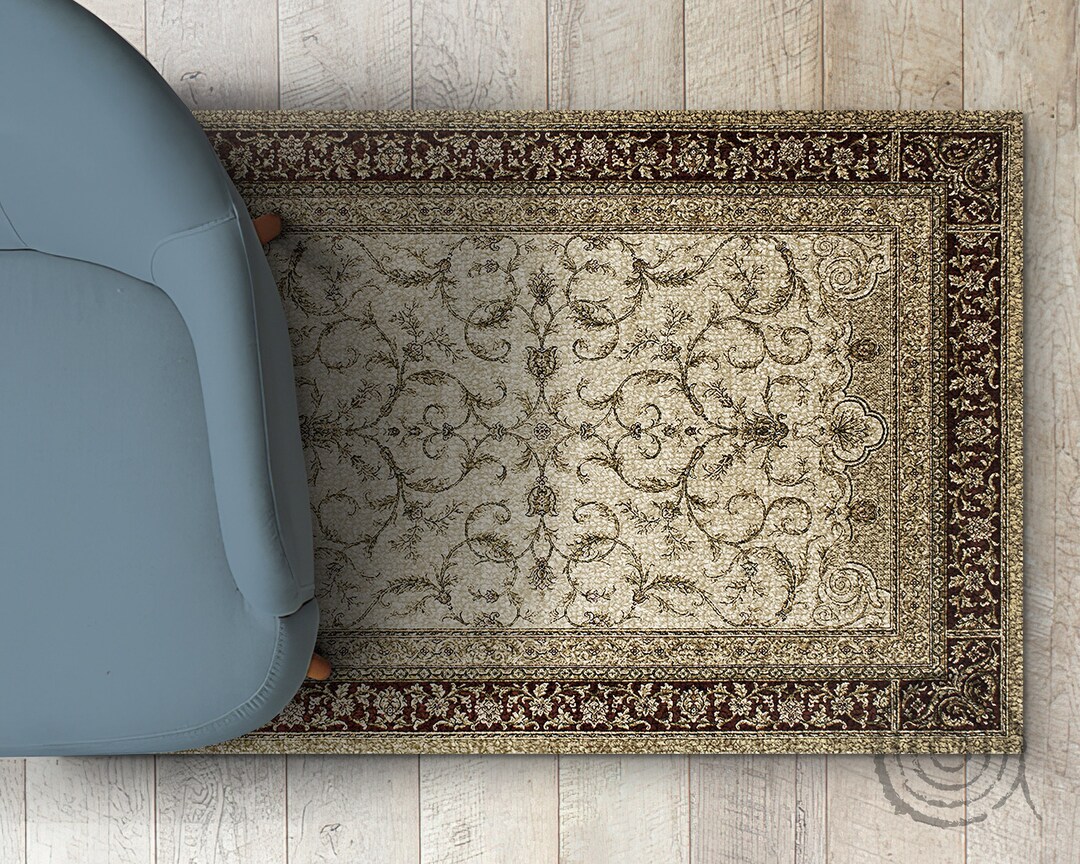 Classic Ivy Vinyl Floor Mat, Beige Vinyl Rug, Black Linoleum Rug ...