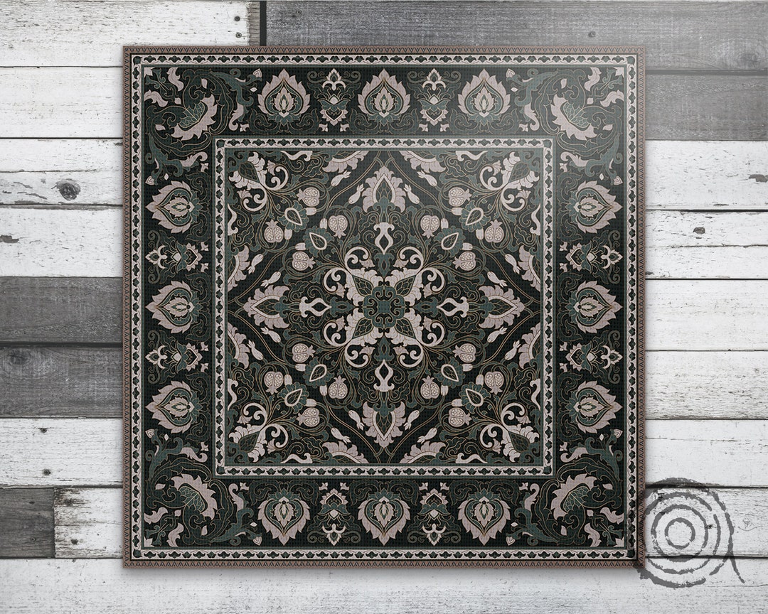 Pomegranate With Frame Vinyl Floor Mat, Green Vinyl Mat, Gray Vinyl Rug ...