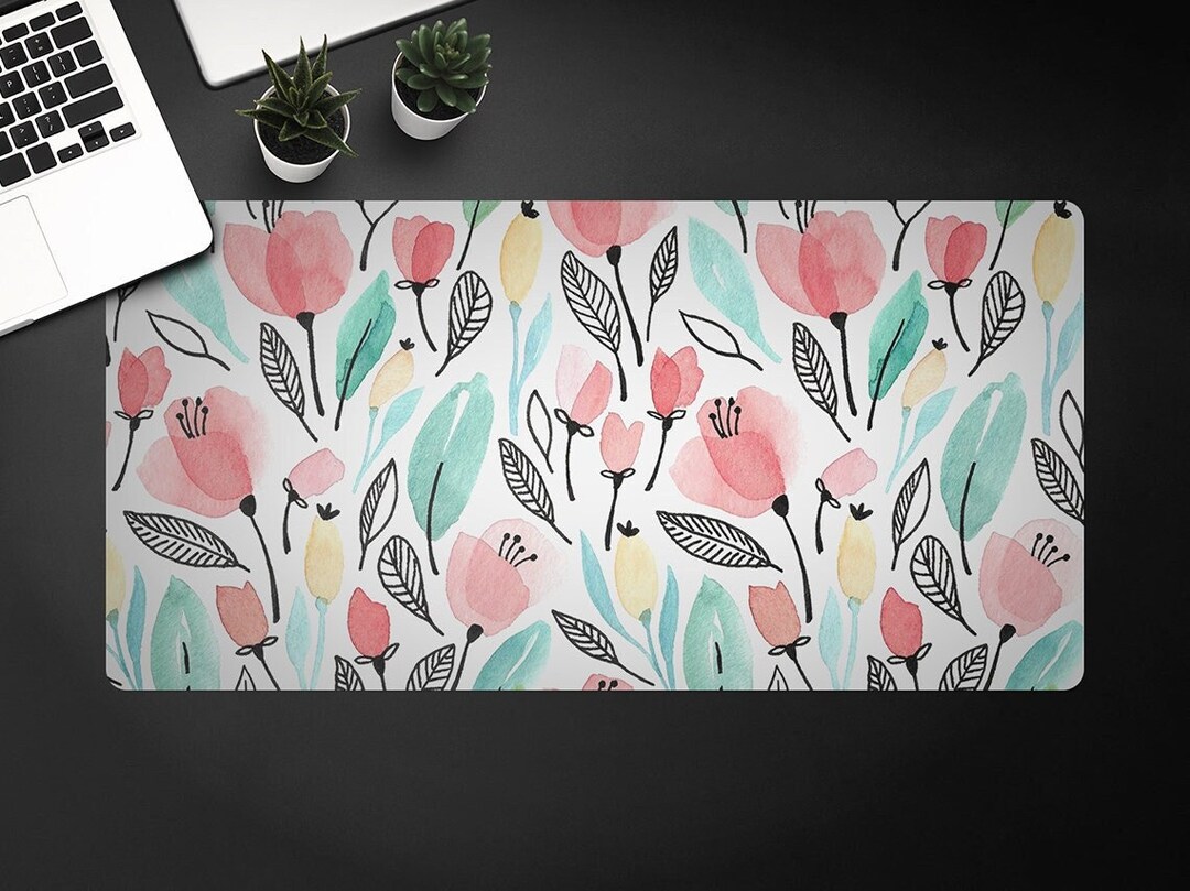 Watercolor Flowers Meadow Pastel Desk Mat, Non Slip Mat, Office ...