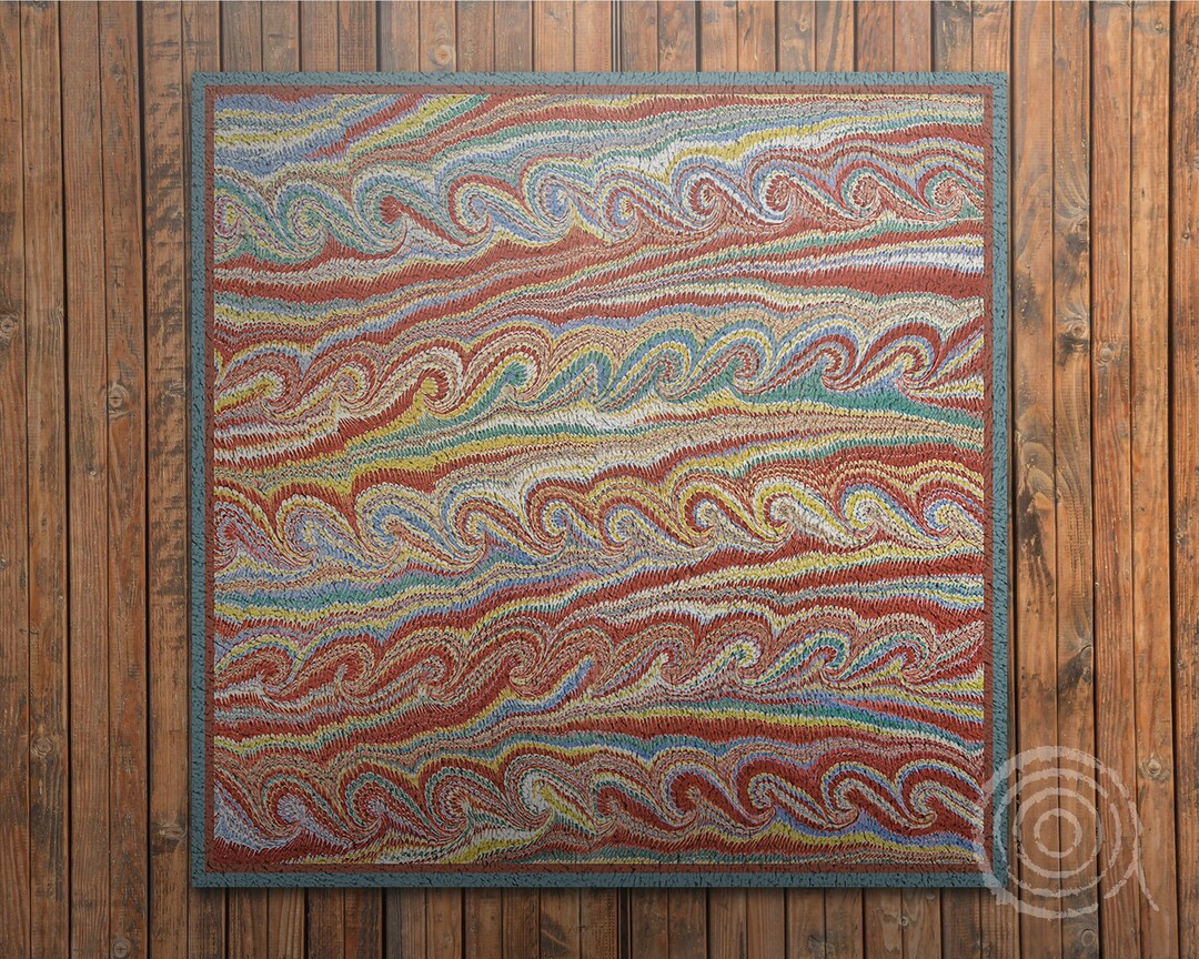 Wave Shape and Snails Swirls Vinyl Floor Mat, Red Vinyl Rug, Blue ...