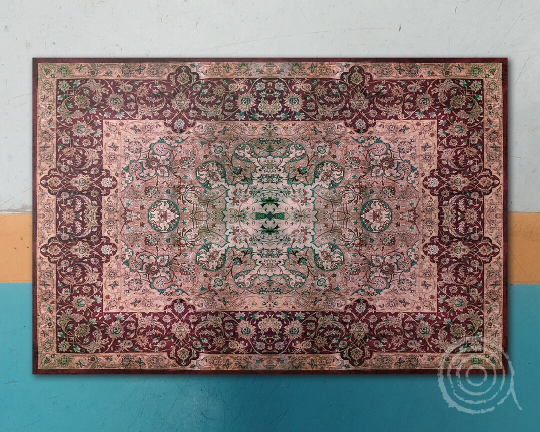 Antique Traditional Vinyl Floor Mat, Pink Linoleum Rug, Bronze Vinyl ...