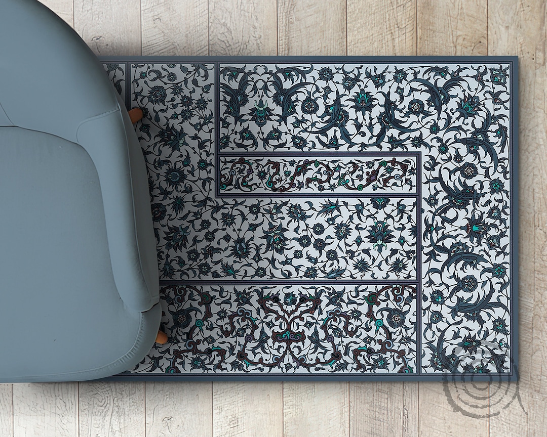 Hippie Flower Ivy by Albert Racinet Vinyl Floor Mat, Navy Vinyl Rug ...