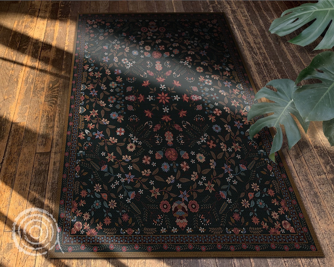 Delicate Floral Full of Colors Vinyl Floor Mat, Red Vinyl Mat, Blue ...