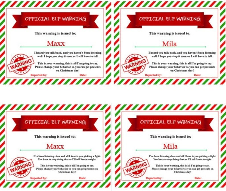 Elf Warnings/report Cards/bad Behavior - Etsy