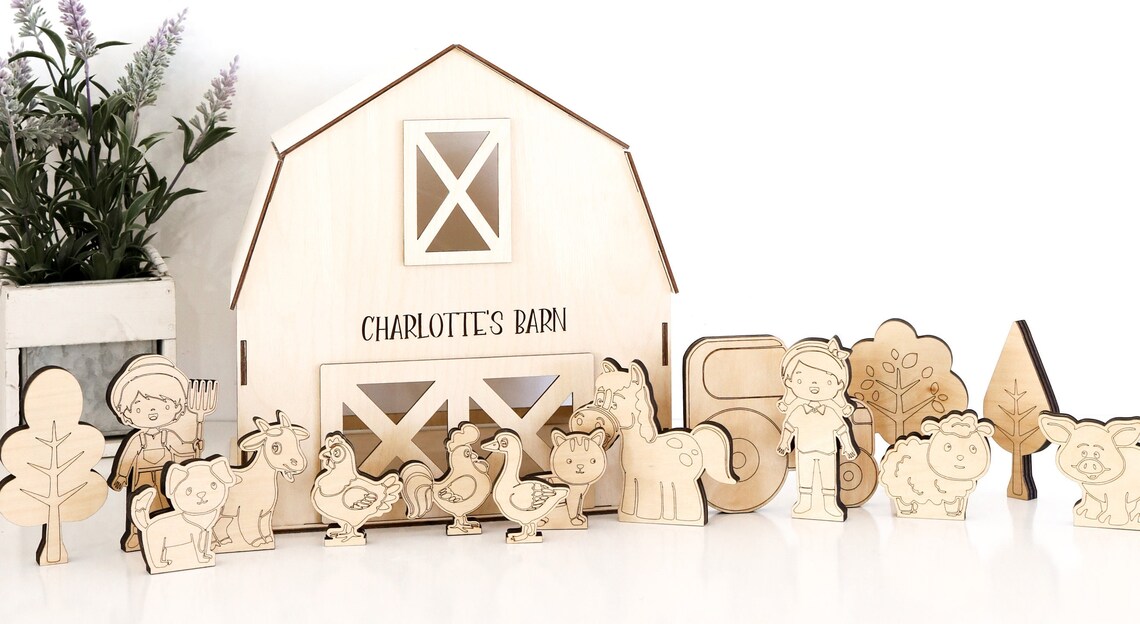 Laser Cut File Super Cute Wood Toy Barn With Barn Yard - Etsy Australia