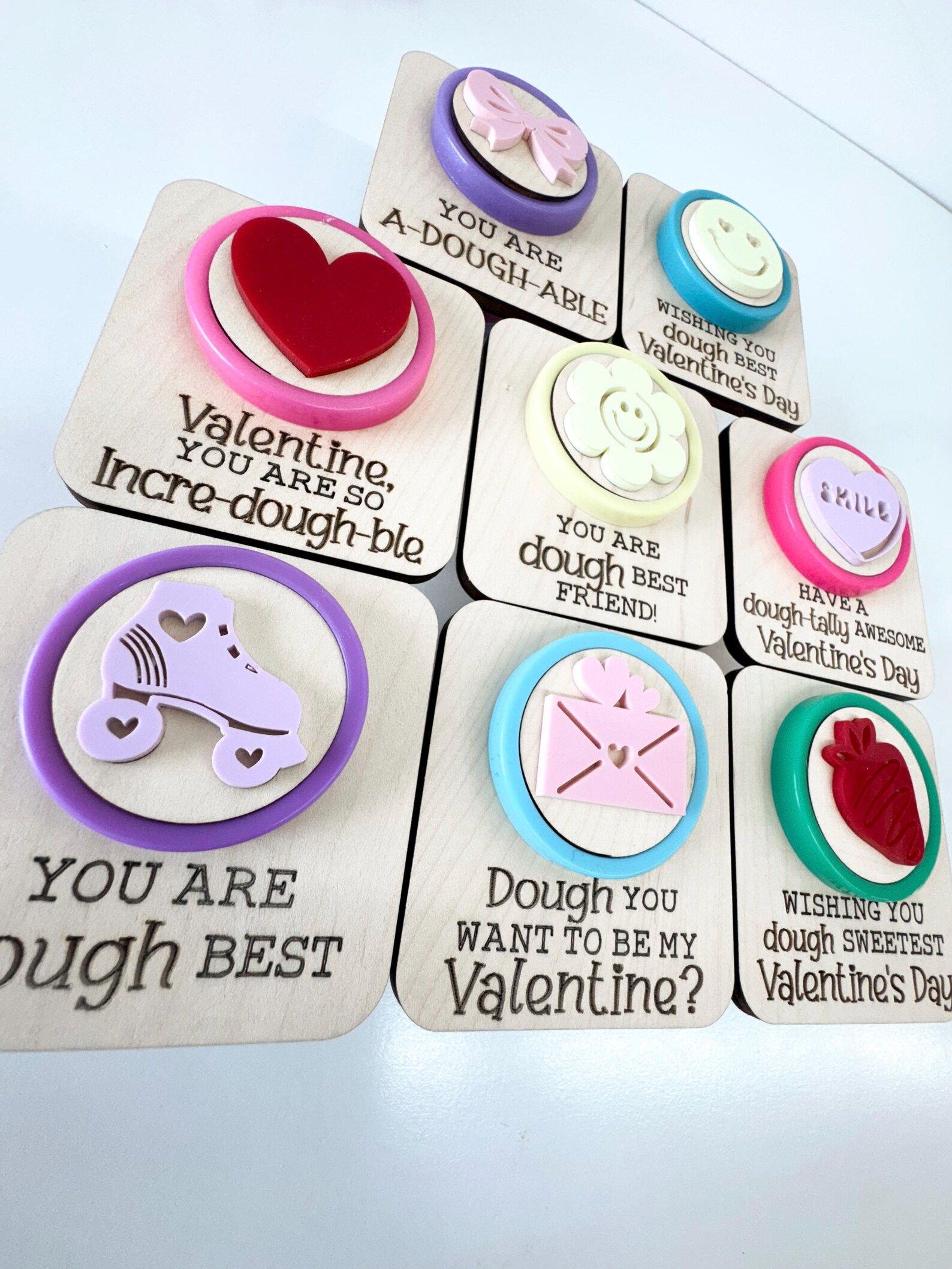 Cute Valentine's Day Play Dough Cards With Shape Stamps Laser Cut File ...