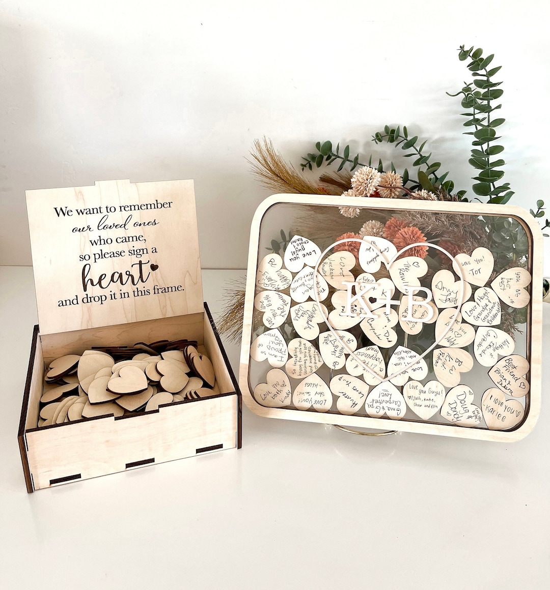 Customizable Wedding Guest Signature Frame With Hearts and Heart Box ...