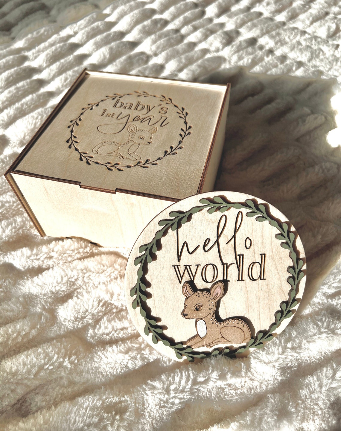 Cute Woodland Deer Baby Monthly Milestones Disc Rounds With Custom Box ...
