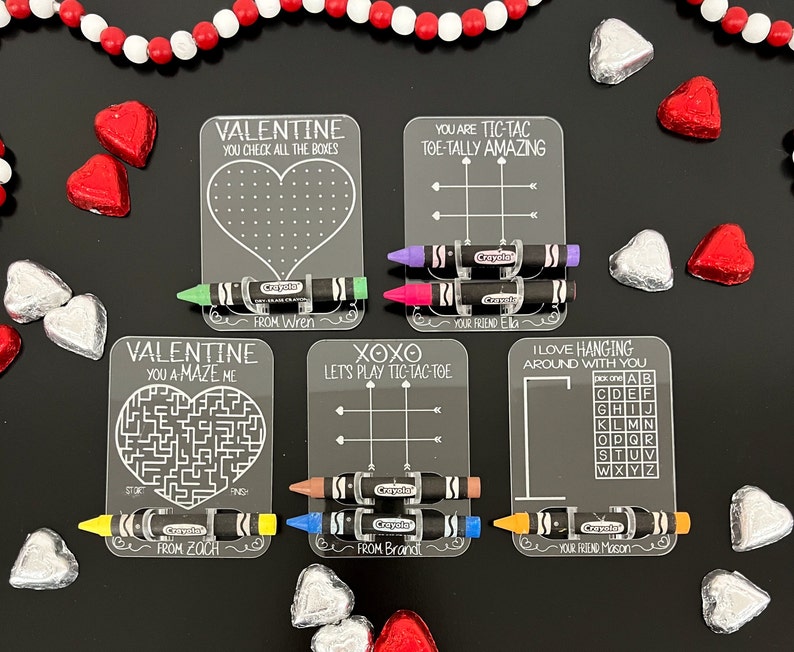 Cute Acrylic Valentine Activity Dry Erase Crayon Holder Card Laser Cut ...