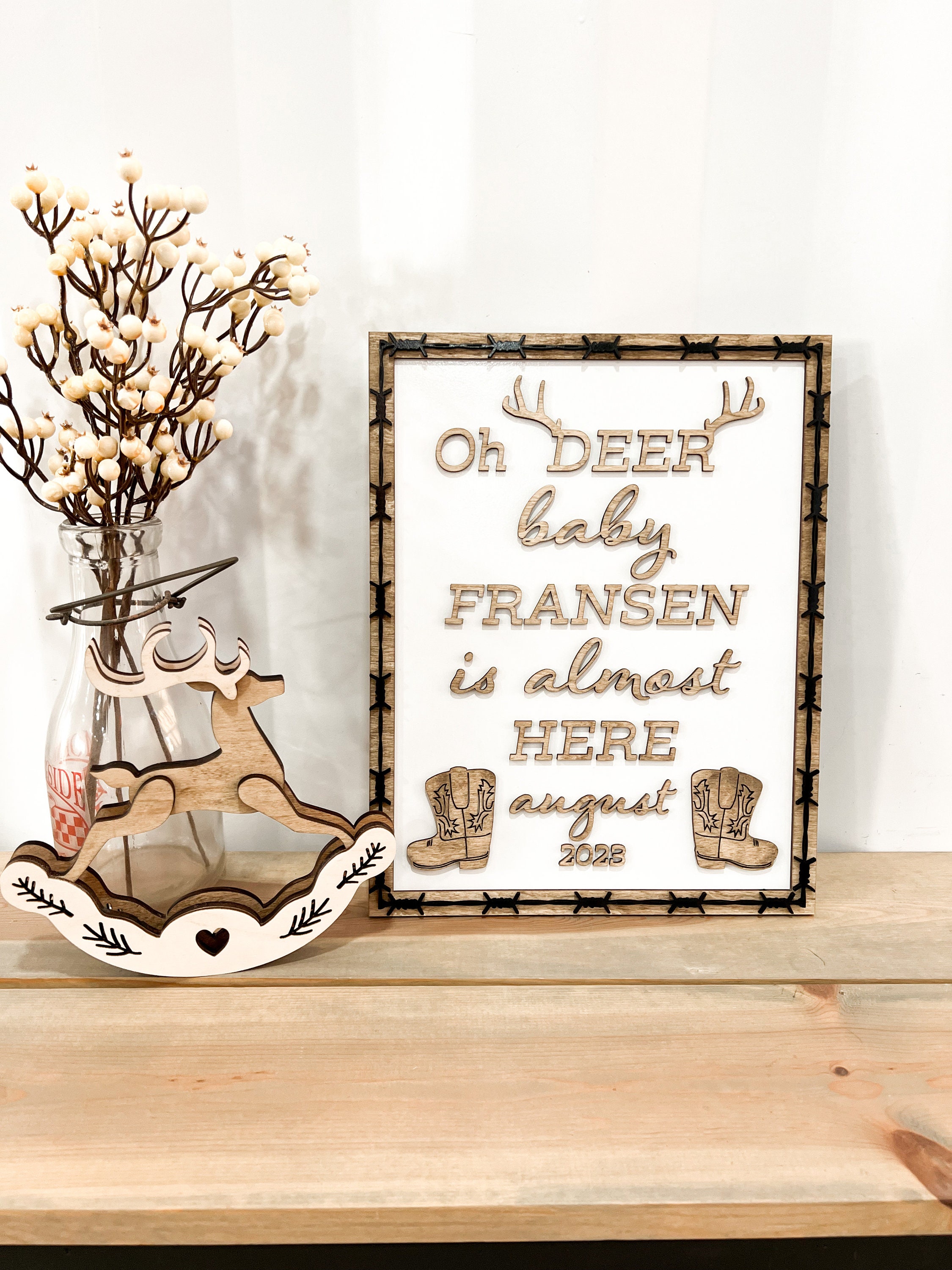 Cute Baby Announcement "oh Deer Baby is Almost Here" and Rocking Deer ...