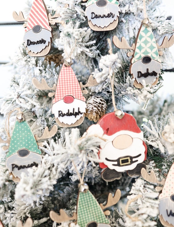 Santa Mrs. Claus and Reindeer Gnome Ornaments Laser Cut - Etsy