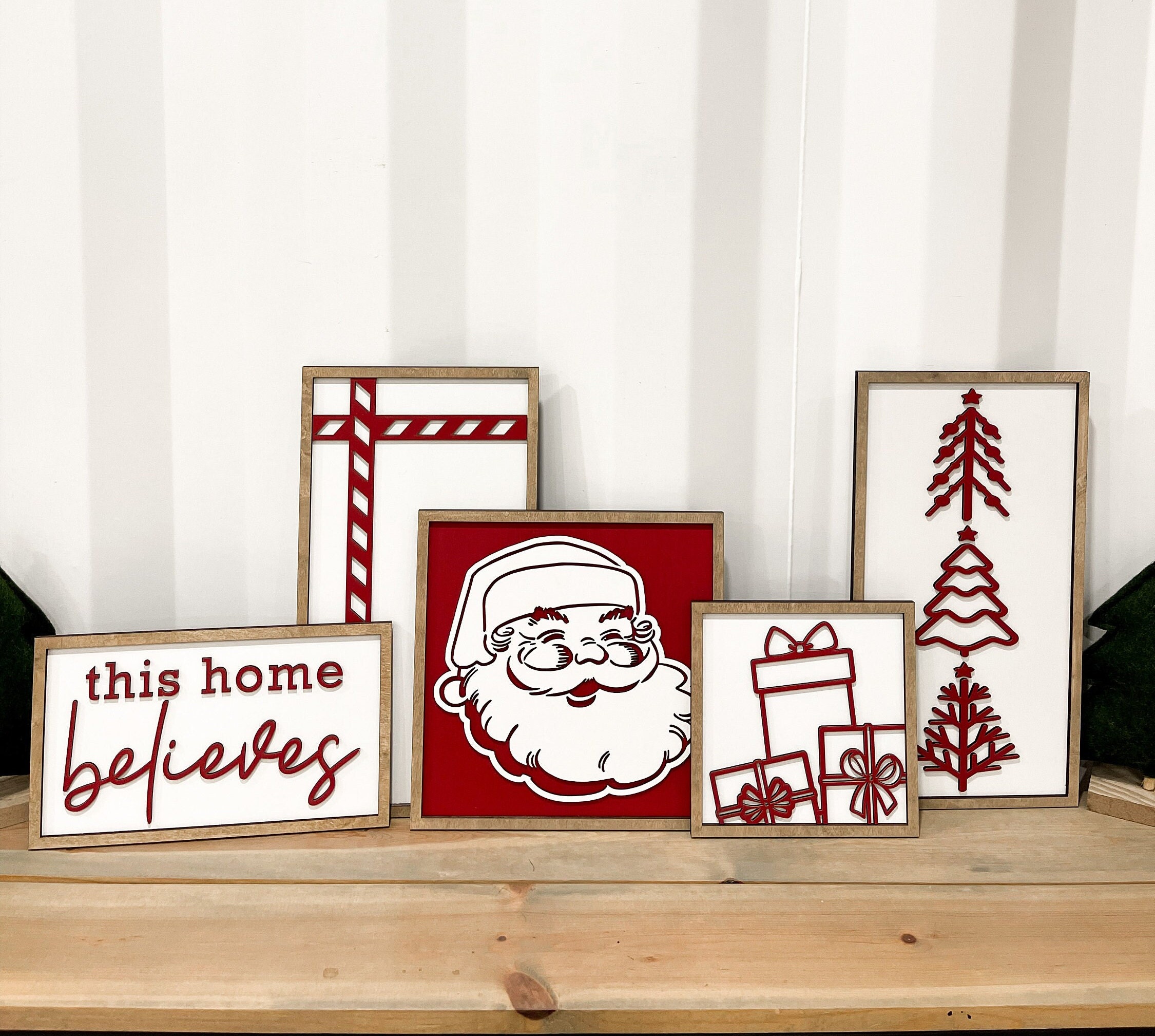 Cute Christmas Santa Mantle 5 Sign Set Laser Cut Digital File | Boho ...