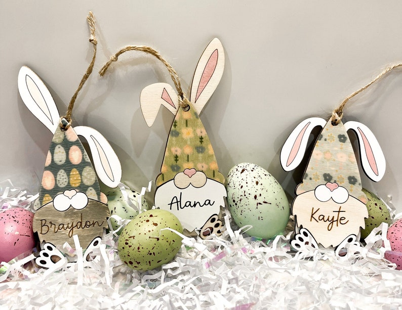 Cute Gnome Easter Bunny Basket Name Tag Laser Cut Digital File | 6 ...