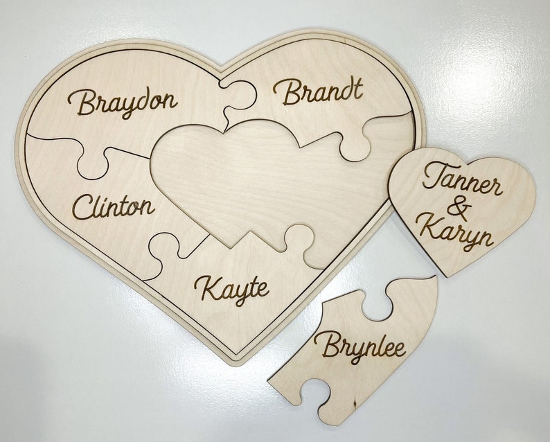 Customizable Family Heart Puzzle With Box and Lid Laser Cut - Etsy