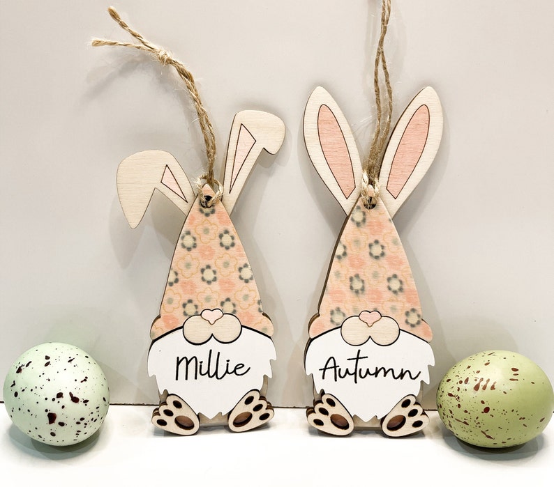 Cute Gnome Easter Bunny Basket Name Tag Laser Cut Digital File | 6 ...