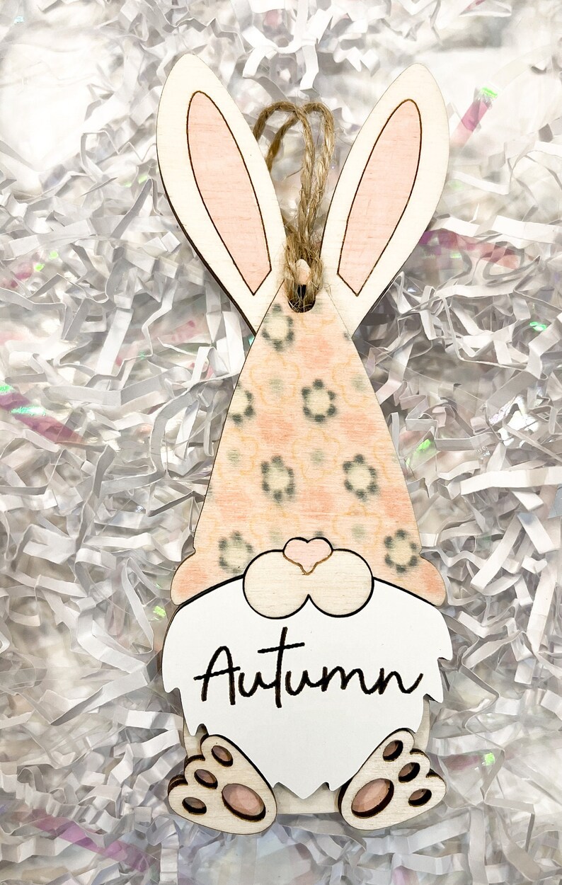 Cute Gnome Easter Bunny Basket Name Tag Laser Cut Digital File | 6 ...