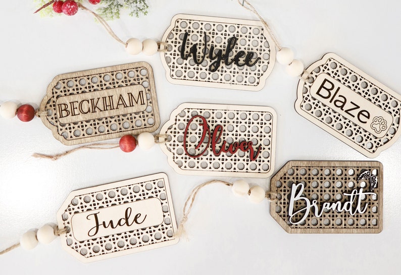 Cute Stocking Name Tags Laser Cut File | Cane Rattan, Basket Weave, and ...