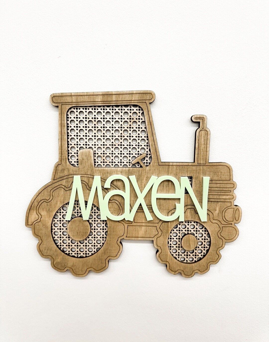 Rattan Tractor Name Plaque Laser Cut Digital File Cute Tractor SVG Boho ...