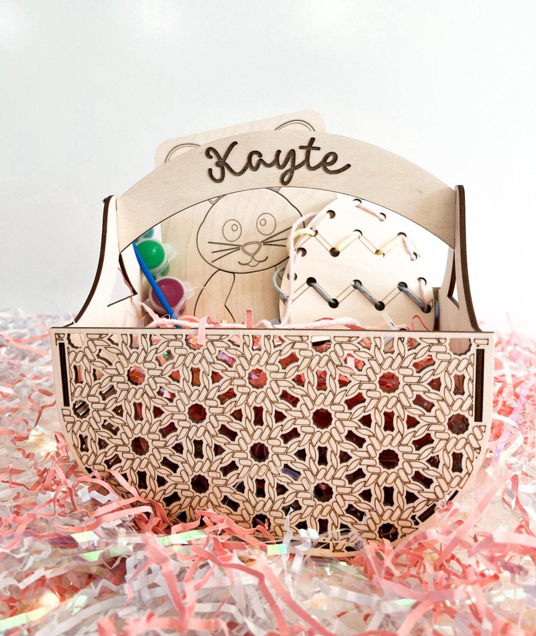 Cute Customizable Customizable Rope Weave Easter Basket, Bunny Puzzle ...