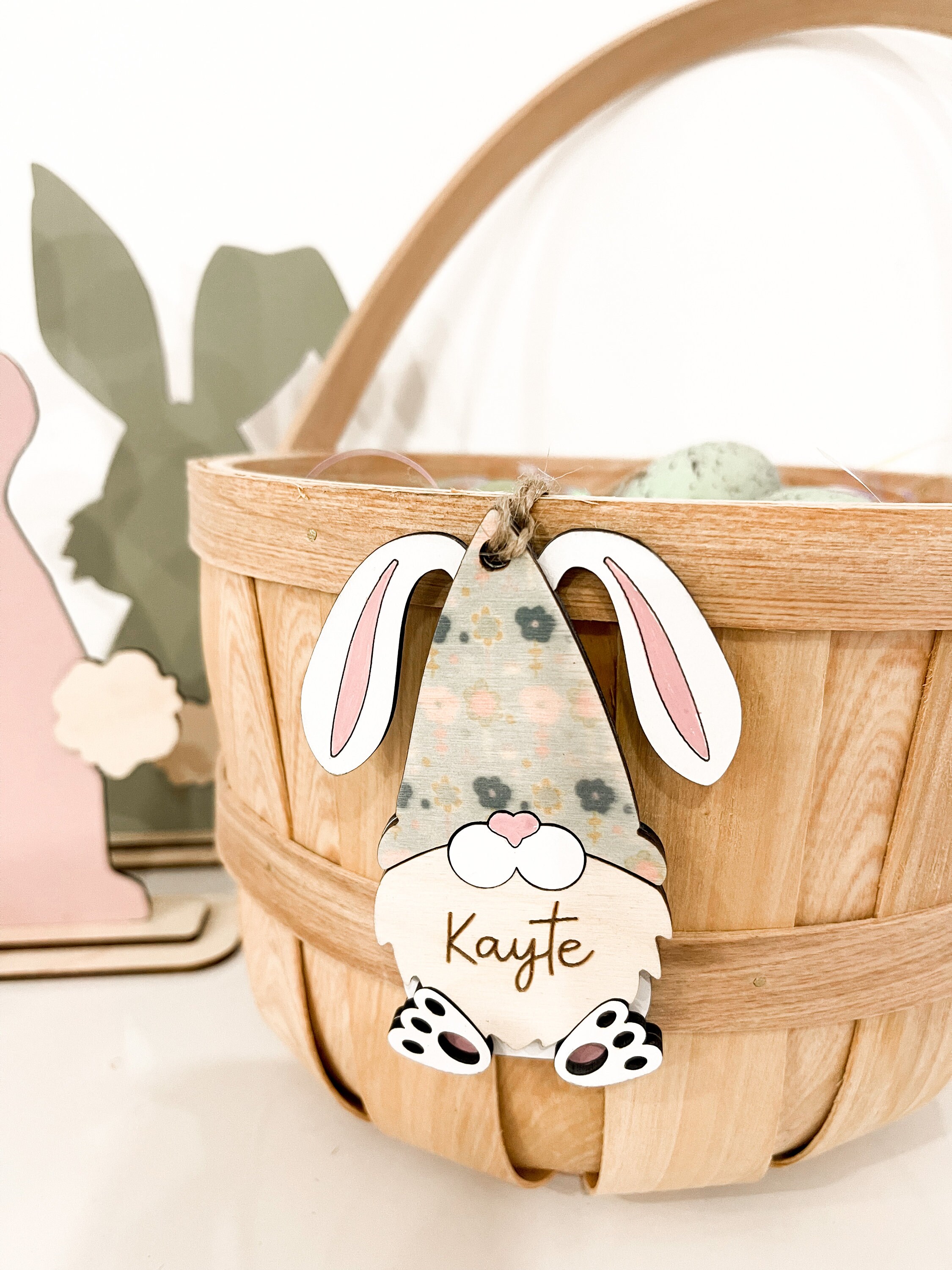 Cute Gnome Easter Bunny Basket Name Tag Laser Cut Digital File | 6 ...