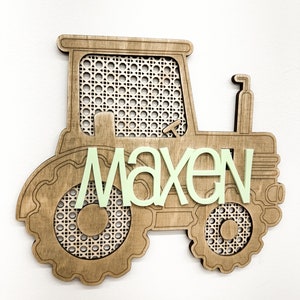 Rattan Tractor Name Plaque Laser Cut Digital File Cute Tractor SVG Boho ...
