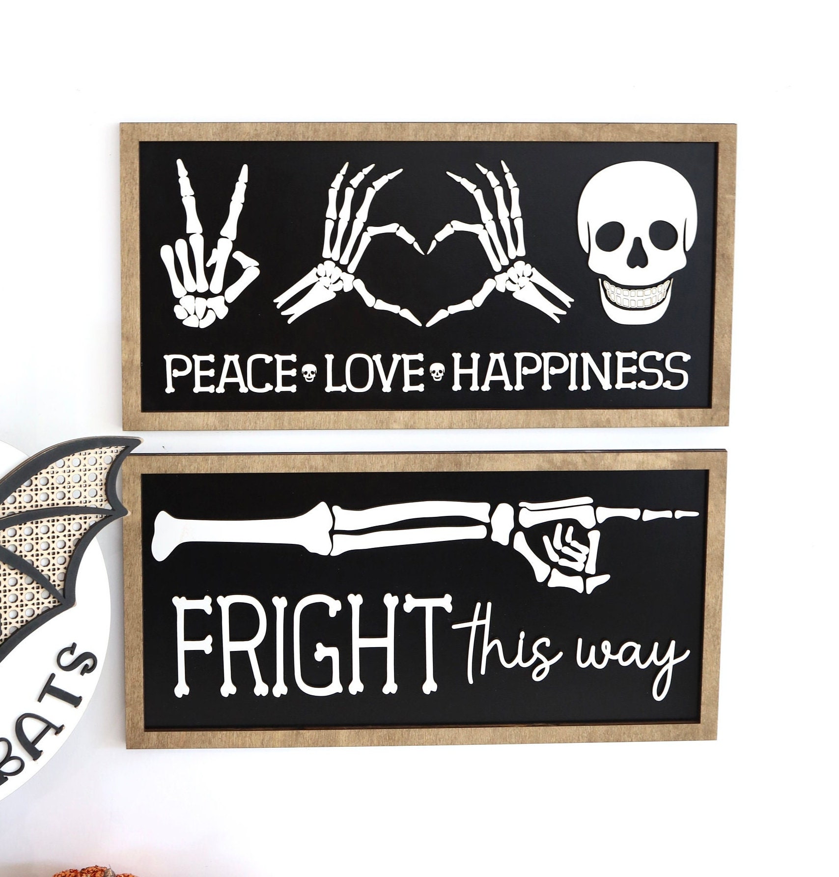 Fright This Way and Peace Love Happiness Skeleton Halloween - Etsy