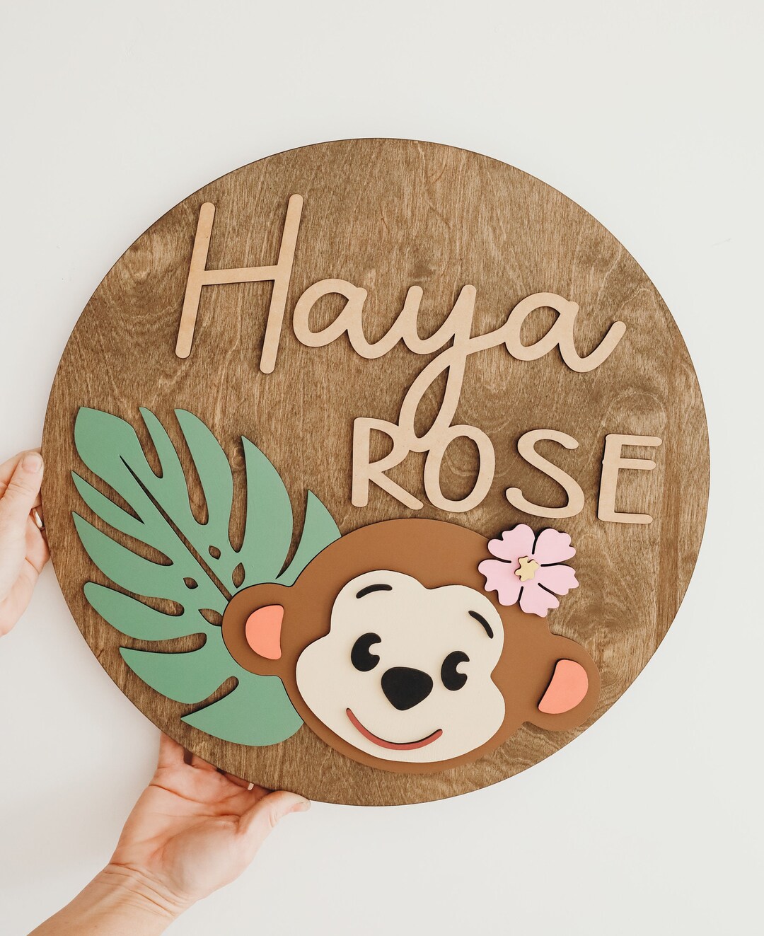 Cute Monkey Name Round With or Without Flower Laser Cut Digital File ...